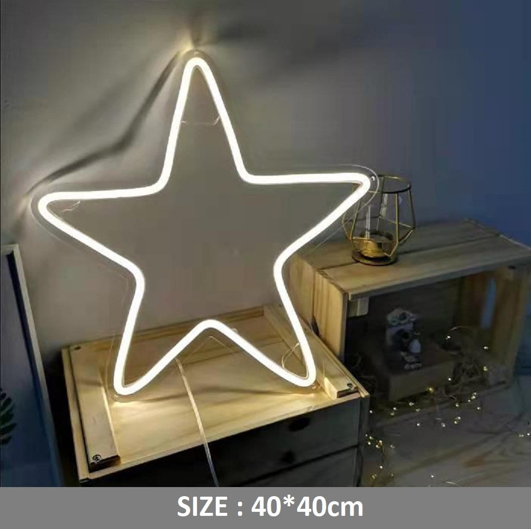 Warm White Star LED Neon Sign With Acrylic Board Neon Decor Neon Star ...