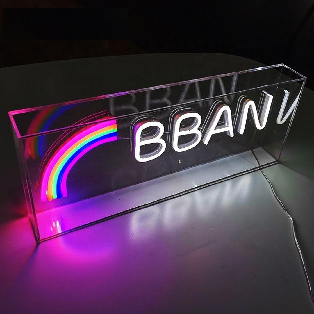 Rainbow + Name Sign Neon Sign Neon Box Neon Decor Neon Art Kids Child ...
