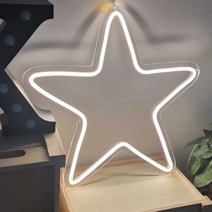 Warm White Star LED Neon Sign With Acrylic Board Neon Decor Neon Star ...