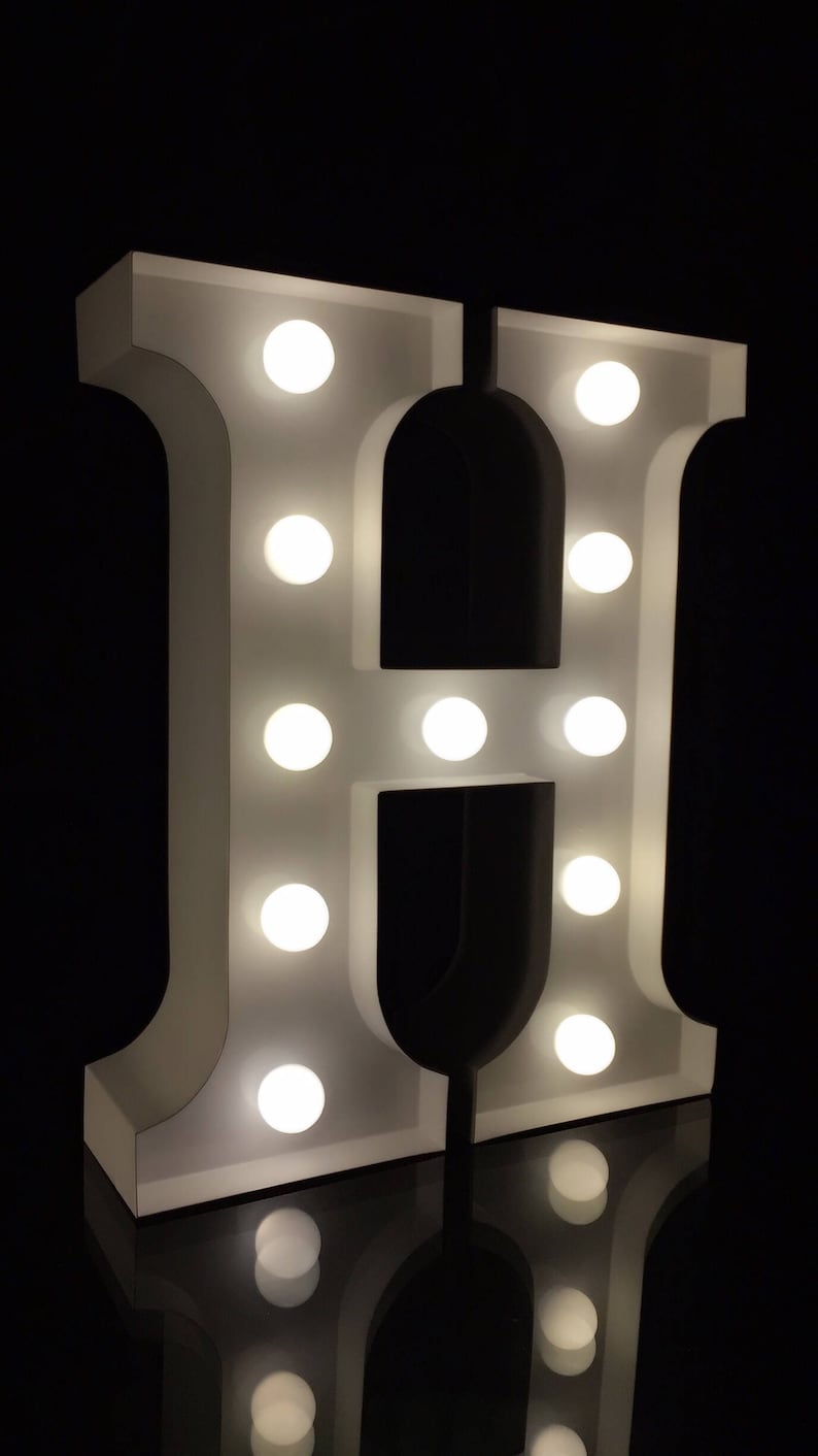 Hand Made Metal White H Marquee Letter Light 9"height Light up Alphabet ...