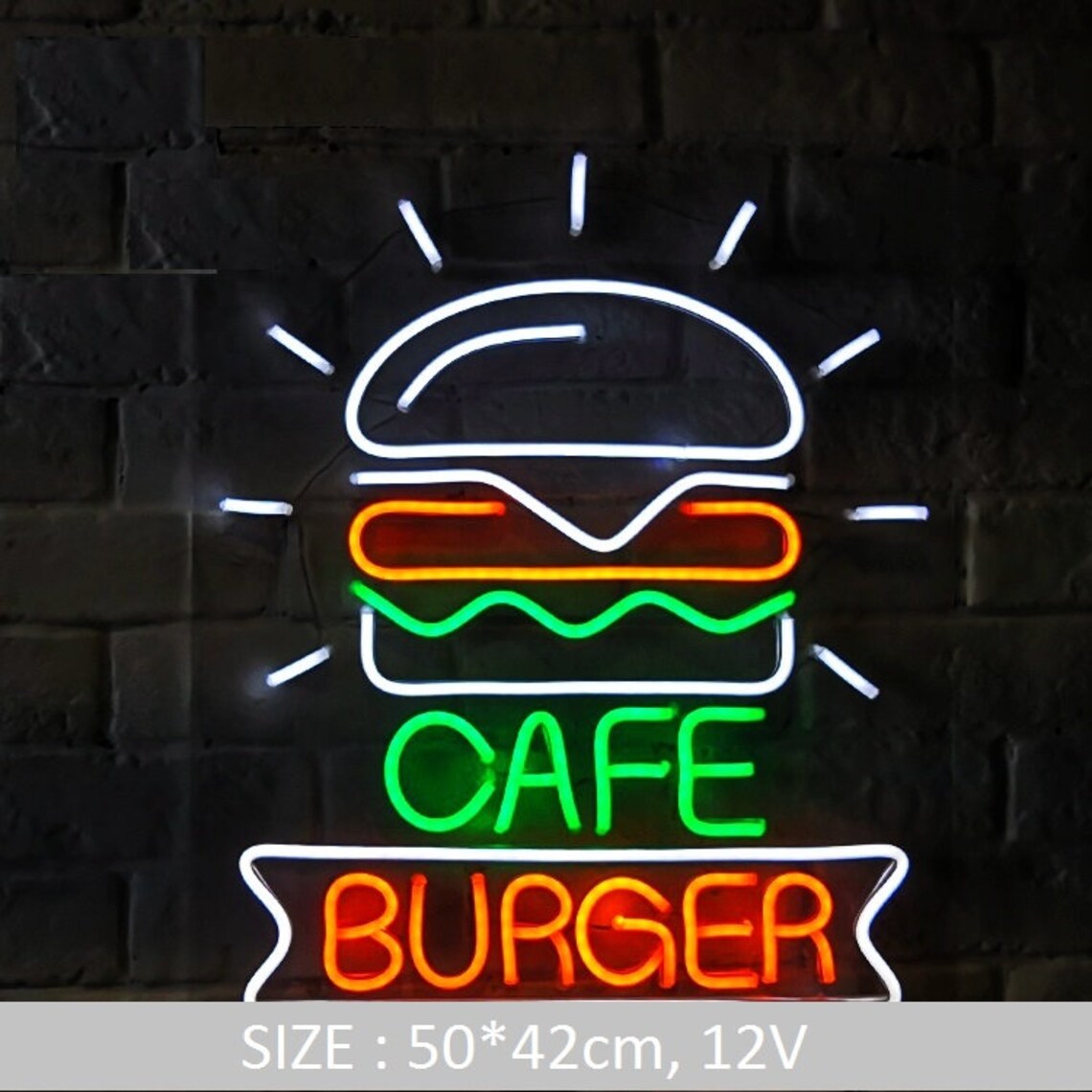 Burger Cafe Neon Sign With Acrylic Plate LED Neon Light Neon - Etsy