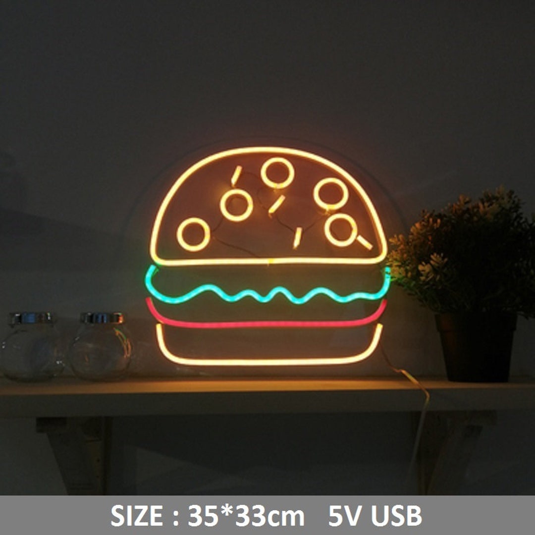 Hamburger Neon Sign With Acrylic Board Neon Decor Burger Neon Sign Neon ...