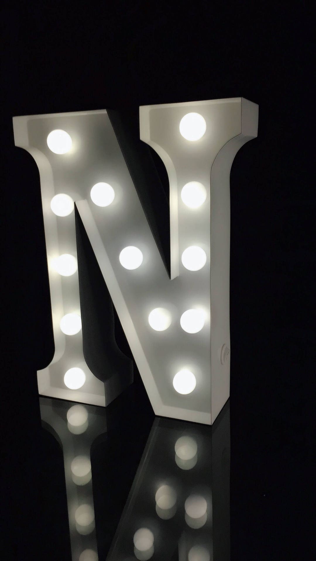 Vintage Hand Made Metal White N Marquee Letter Light 9"height Light up ...