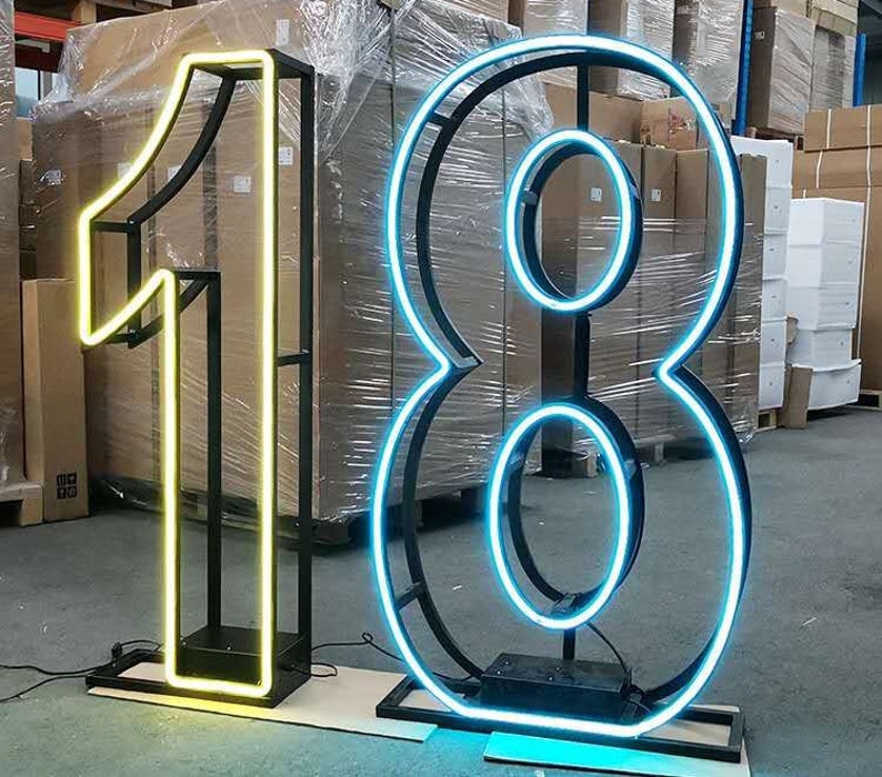 39 Neon Letters Numbers A-Z 0-9 Embedded in Metal Frame - Etsy