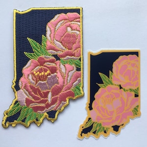 Indiana Peony Embroidered Patch - Iron on Patches State Flower Series ...
