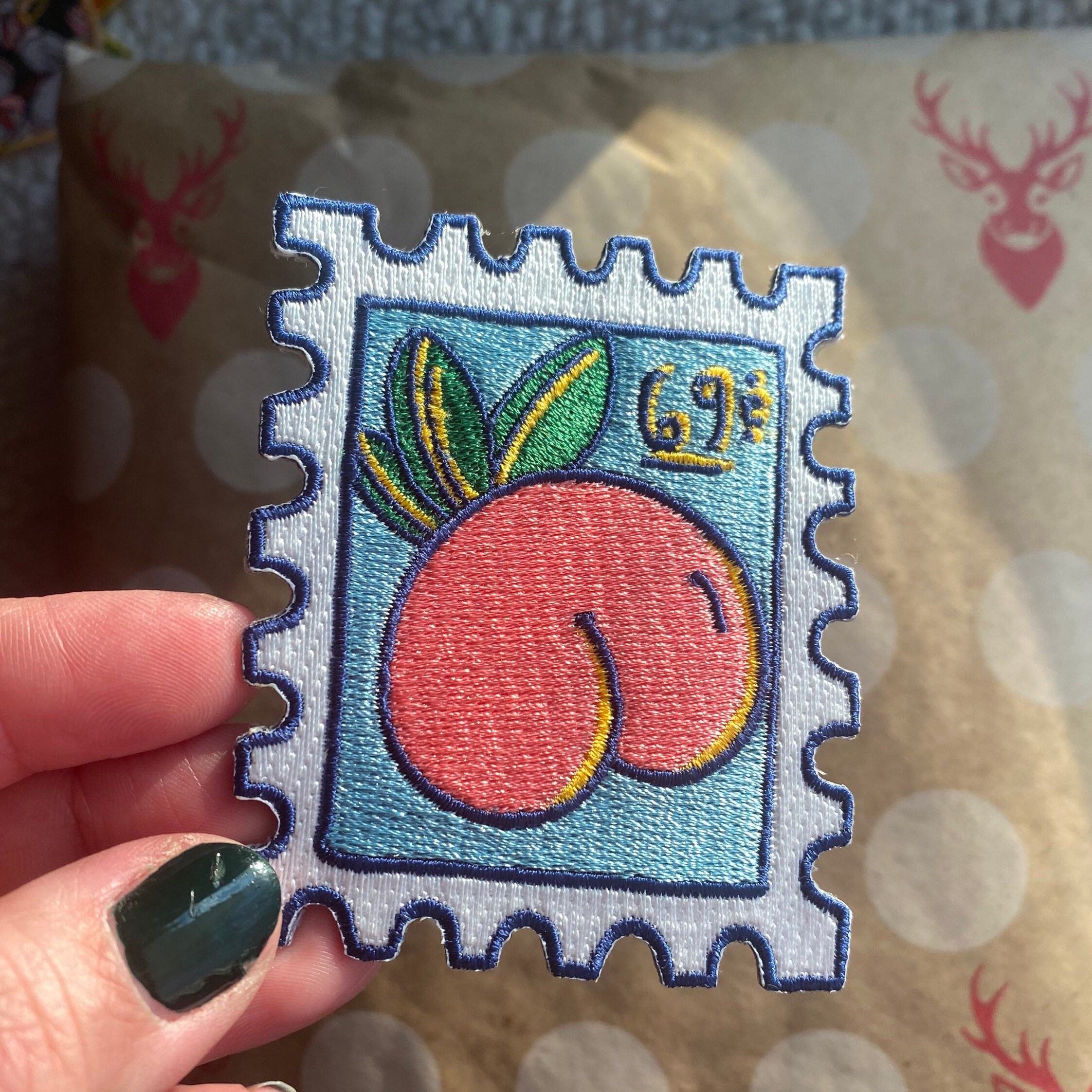 Peach Stamp 69c Embroidered Patch postage stamp Save The | Etsy