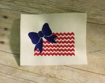 Monogrammed Chevron Flag Embroidery Design Fourth of July | Etsy