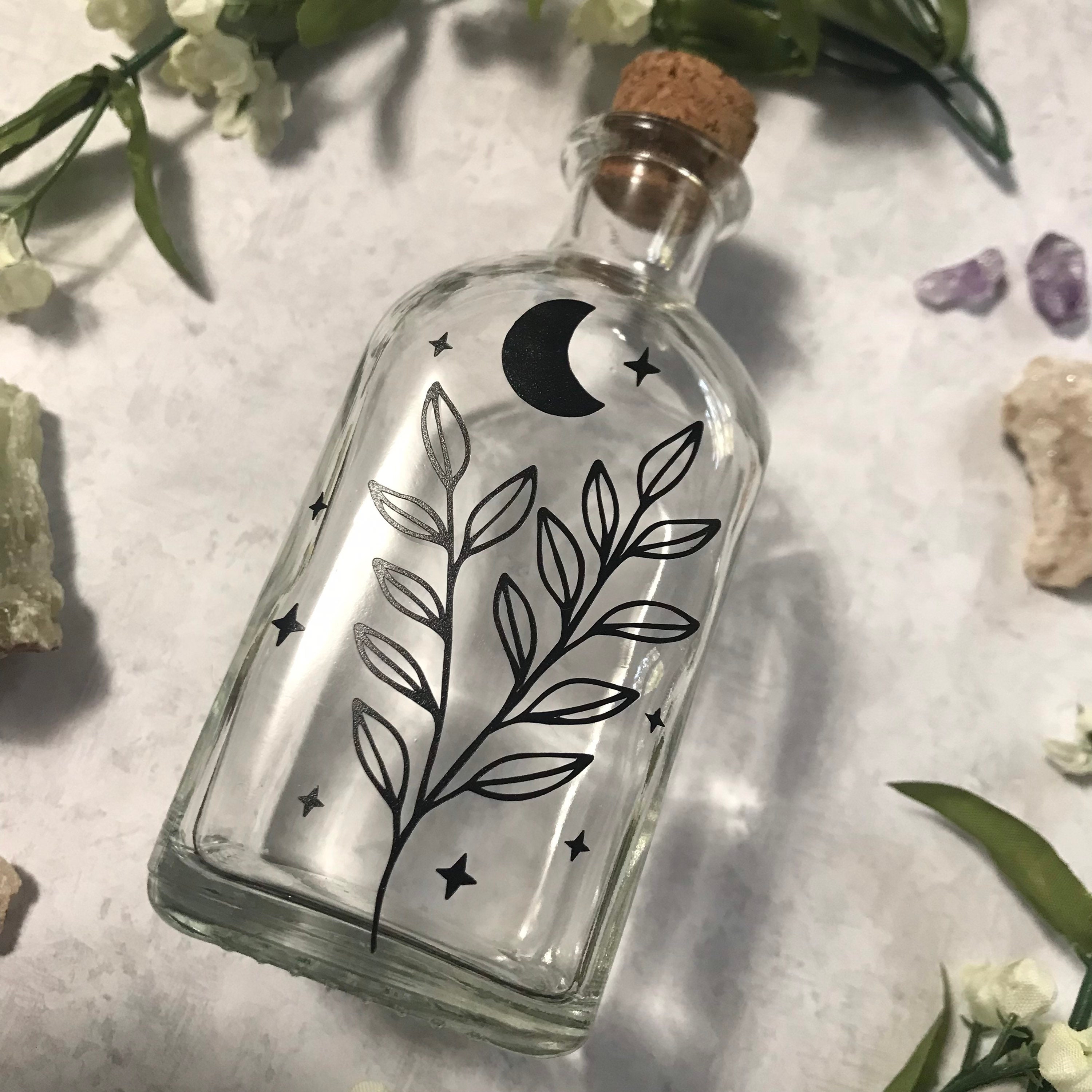 Moon Water Glass Bottle With Cork Full Moon Dark Moon - Etsy