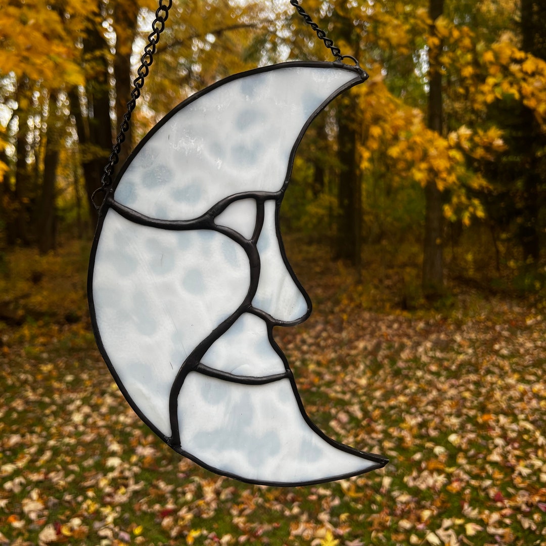 Stained Glass Man in Moon White Mottle Glass - Etsy