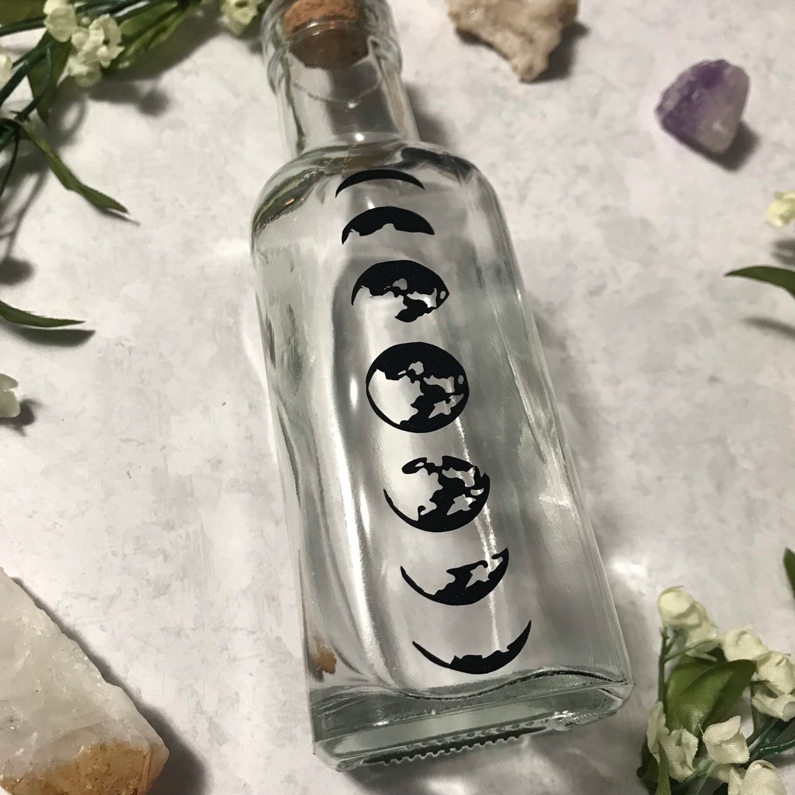 Moon Water Moon Phase Glass Bottle With Cork Full Moon | Etsy