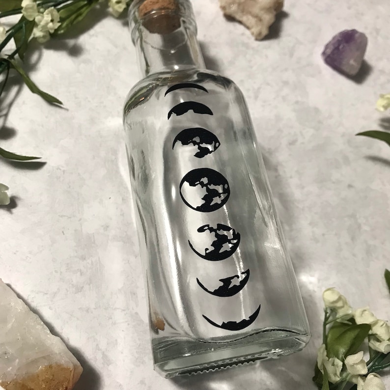 Moon Water Moon Phase Glass Bottle With Cork Full Moon - Etsy