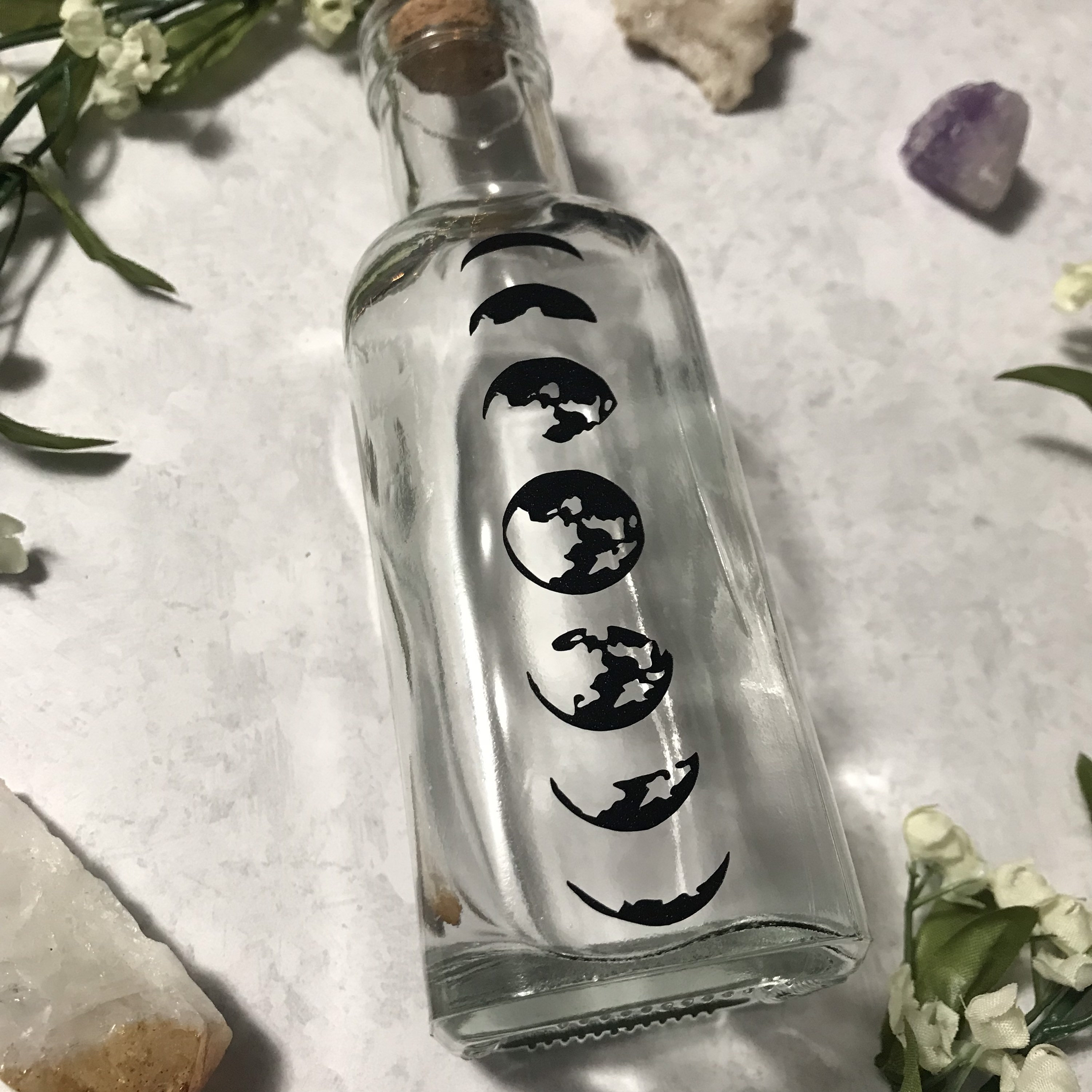 Moon Water Moon Phase Glass Bottle With Cork Full Moon | Etsy