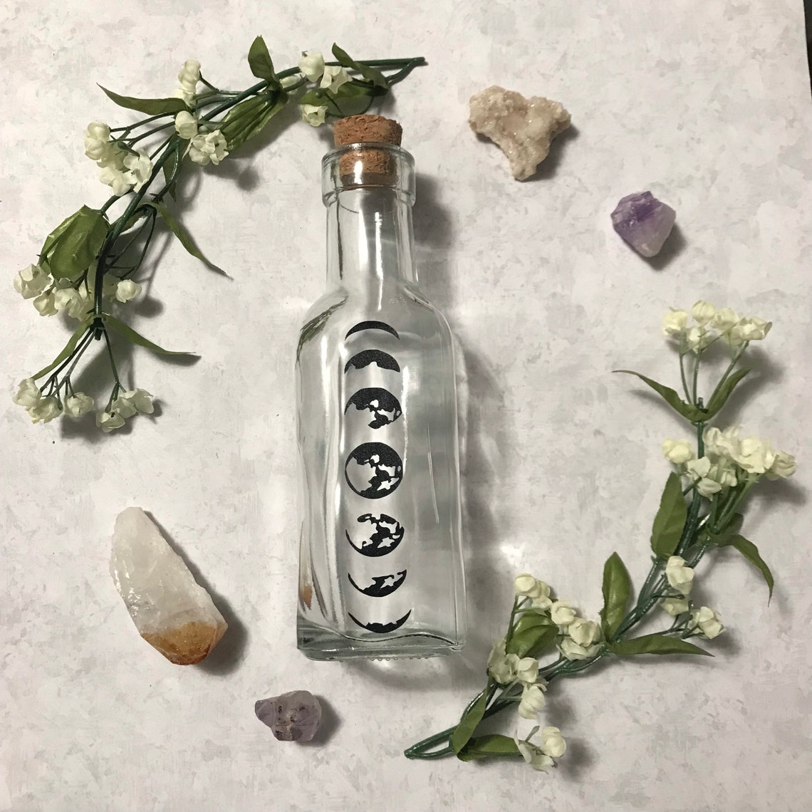 Moon Water Moon Phase Glass Bottle With Cork Full Moon | Etsy