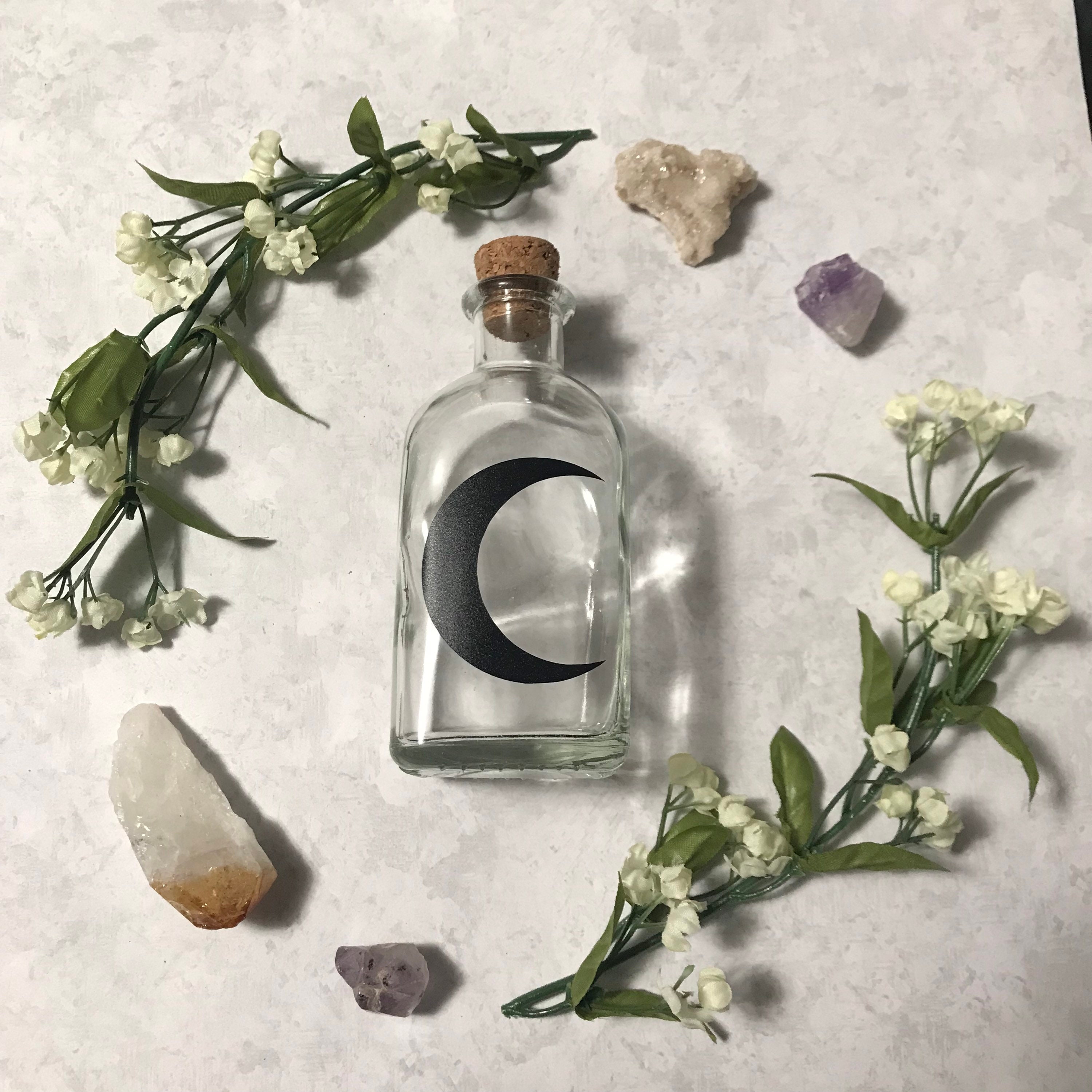 Crescent Moon Glass Bottle With Cork Full Moon Dark Moon | Etsy