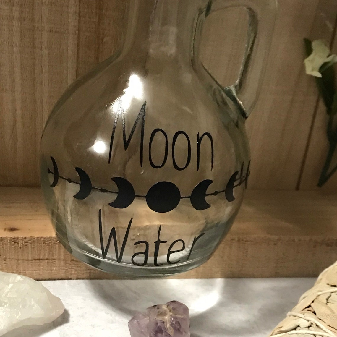 Moon Water With Moon Phase Glass Bottle With Cork Full Moon | Etsy
