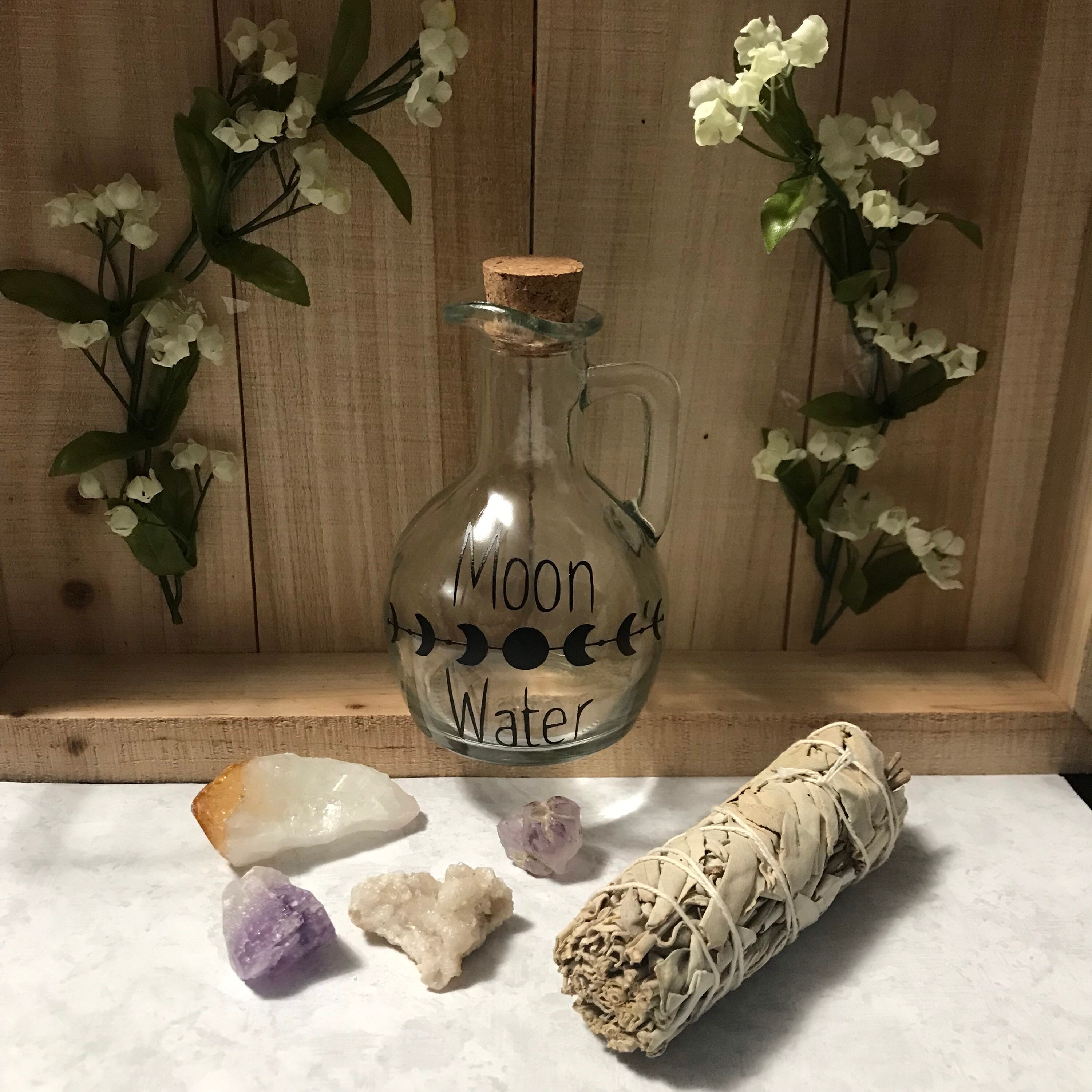 Moon Water With Moon Phase Glass Bottle With Cork Full Moon - Etsy