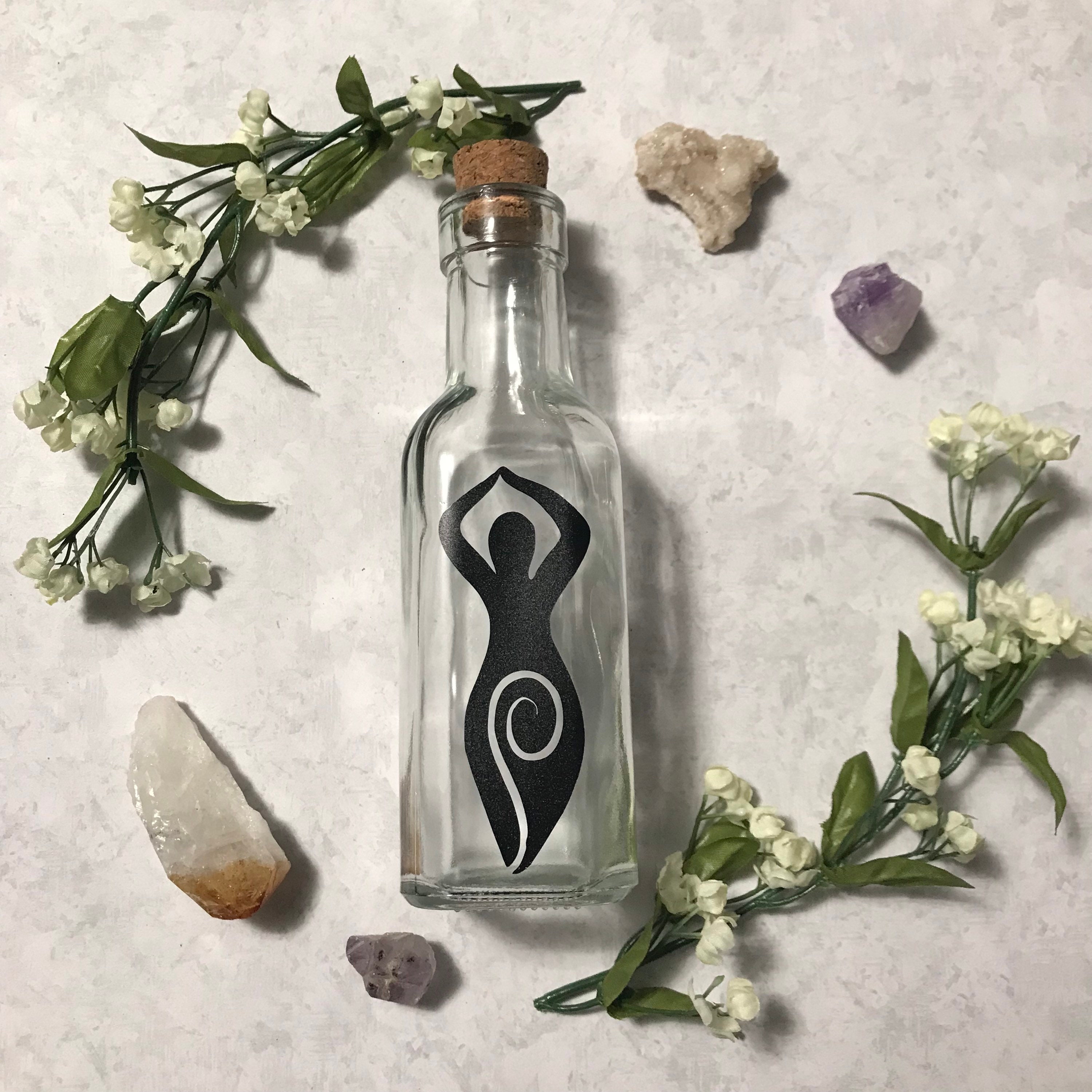 Spiral Goddess Glass Bottle With Cork Full Moon Dark Moon - Etsy