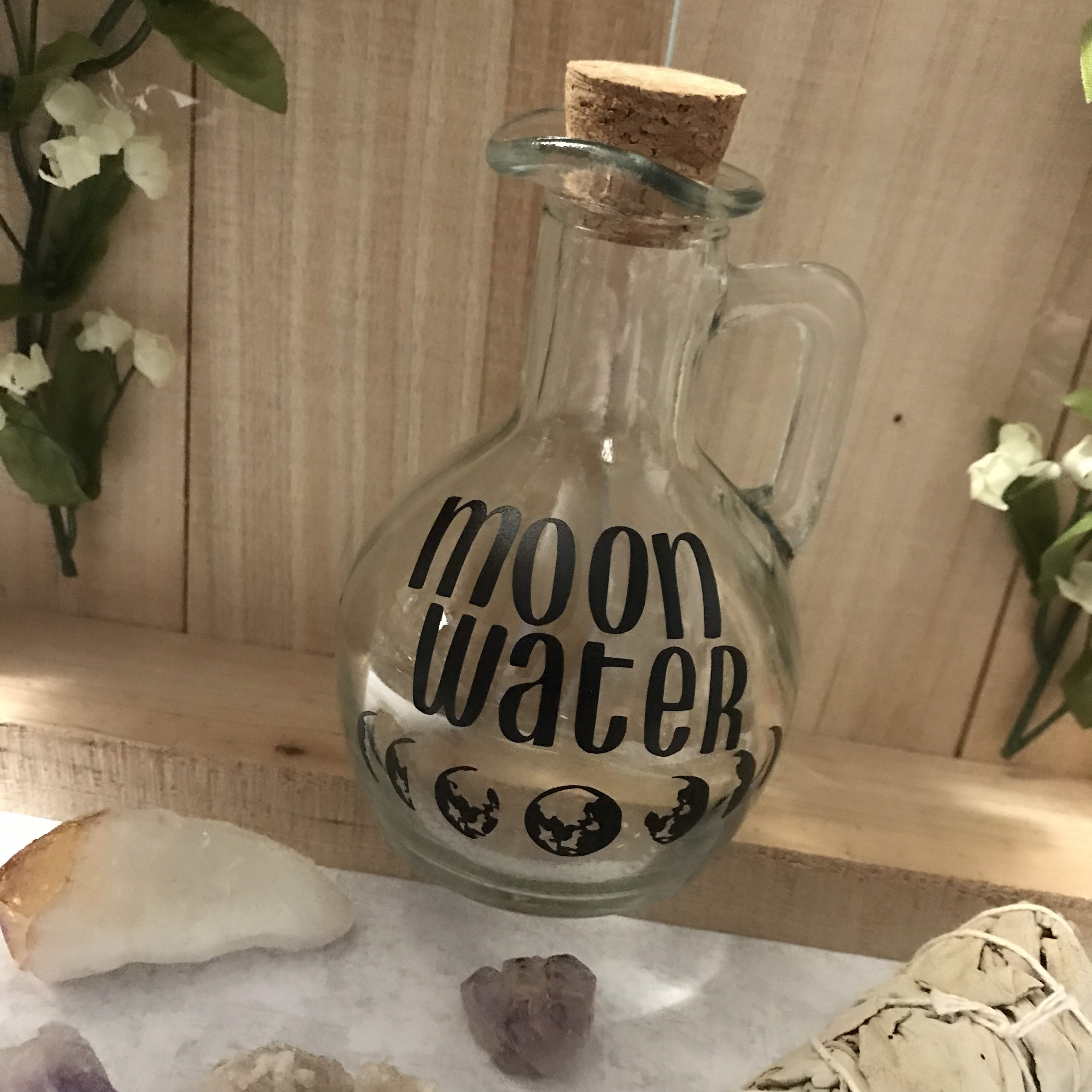 Moon Water With Moon Phase Glass Bottle With Cork | Full Moon | Dark ...