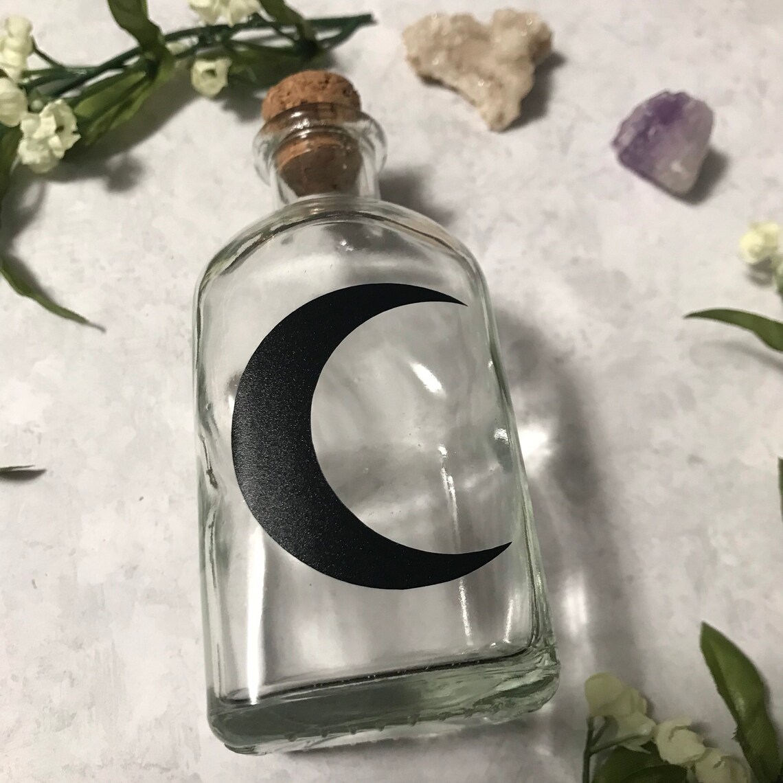 Crescent Moon Glass Bottle With Cork Full Moon Dark Moon | Etsy