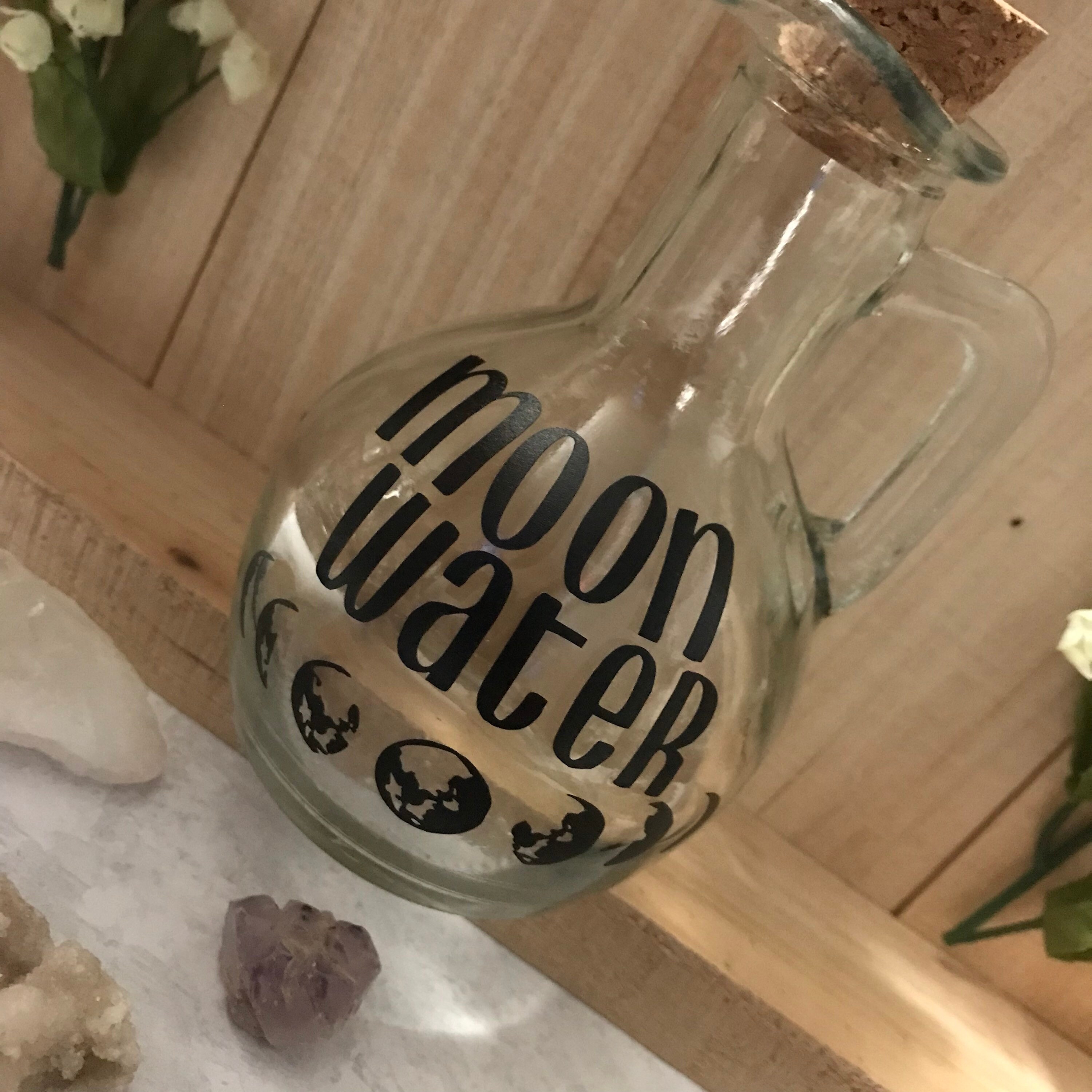 Moon Water With Moon Phase Glass Bottle With Cork | Full Moon | Dark ...
