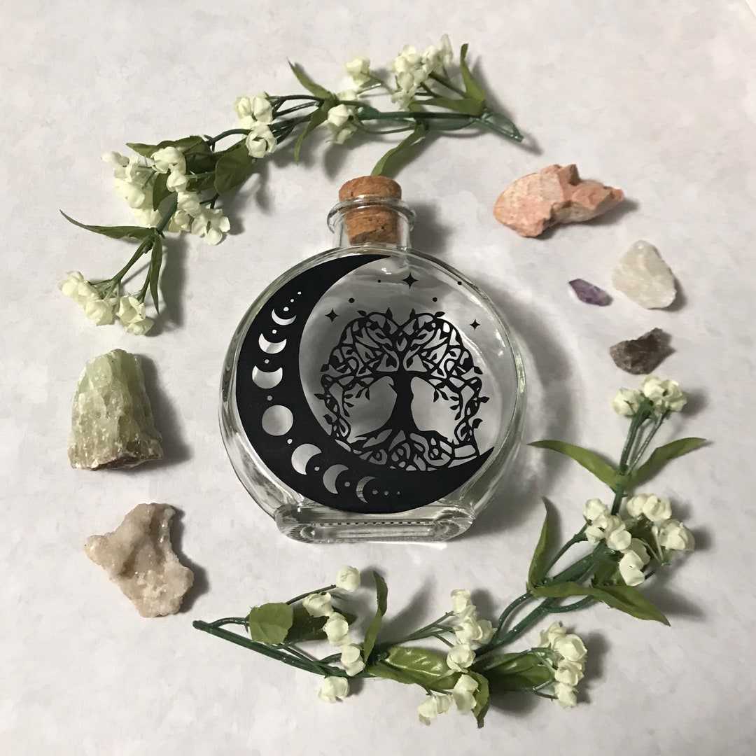 Tree of Life Moon Water Glass Bottle With Cork | Full Moon | Dark Moon ...