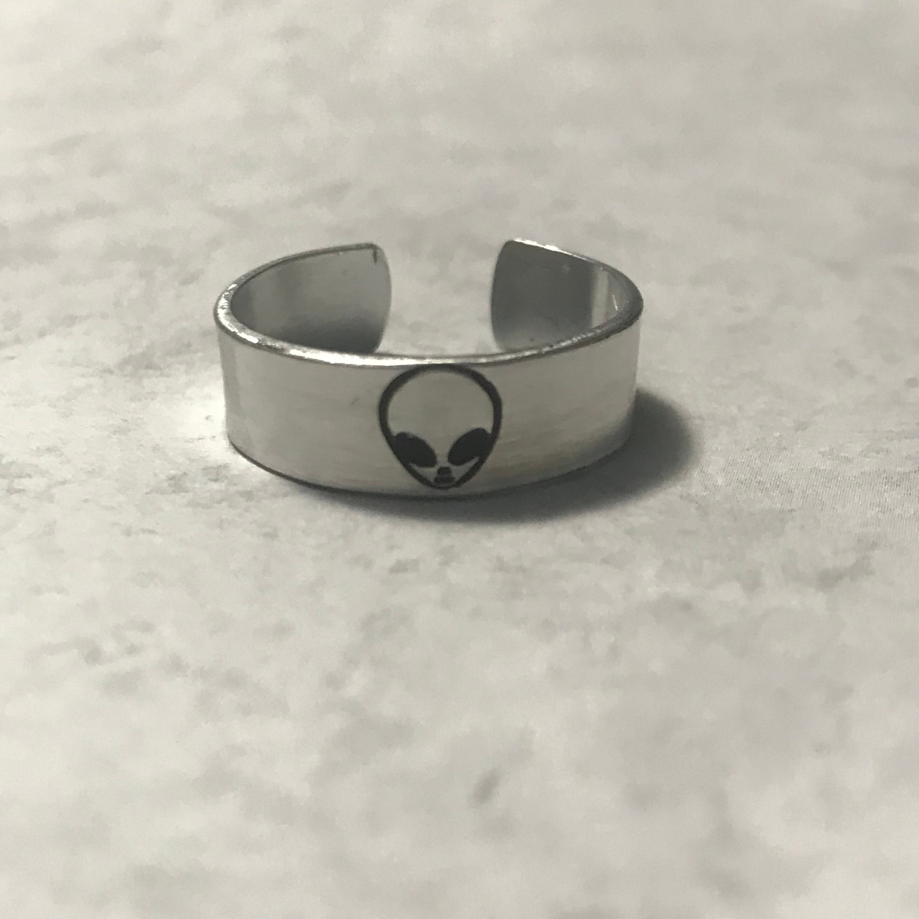 Hand Stamped Alien Adjustable Ring | Etsy