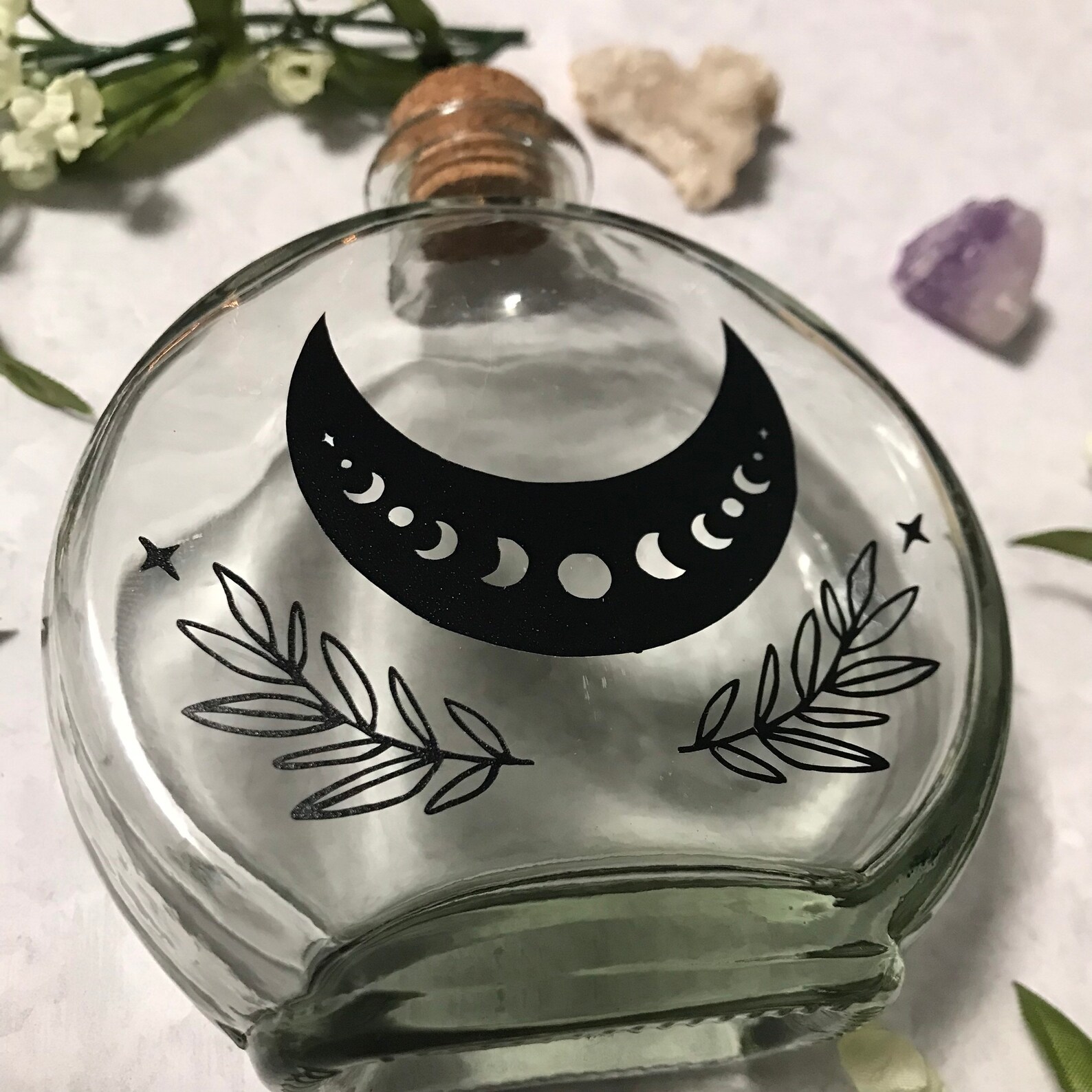 Crescent Moon Moon Phase Glass Bottle With Cork Full Moon - Etsy
