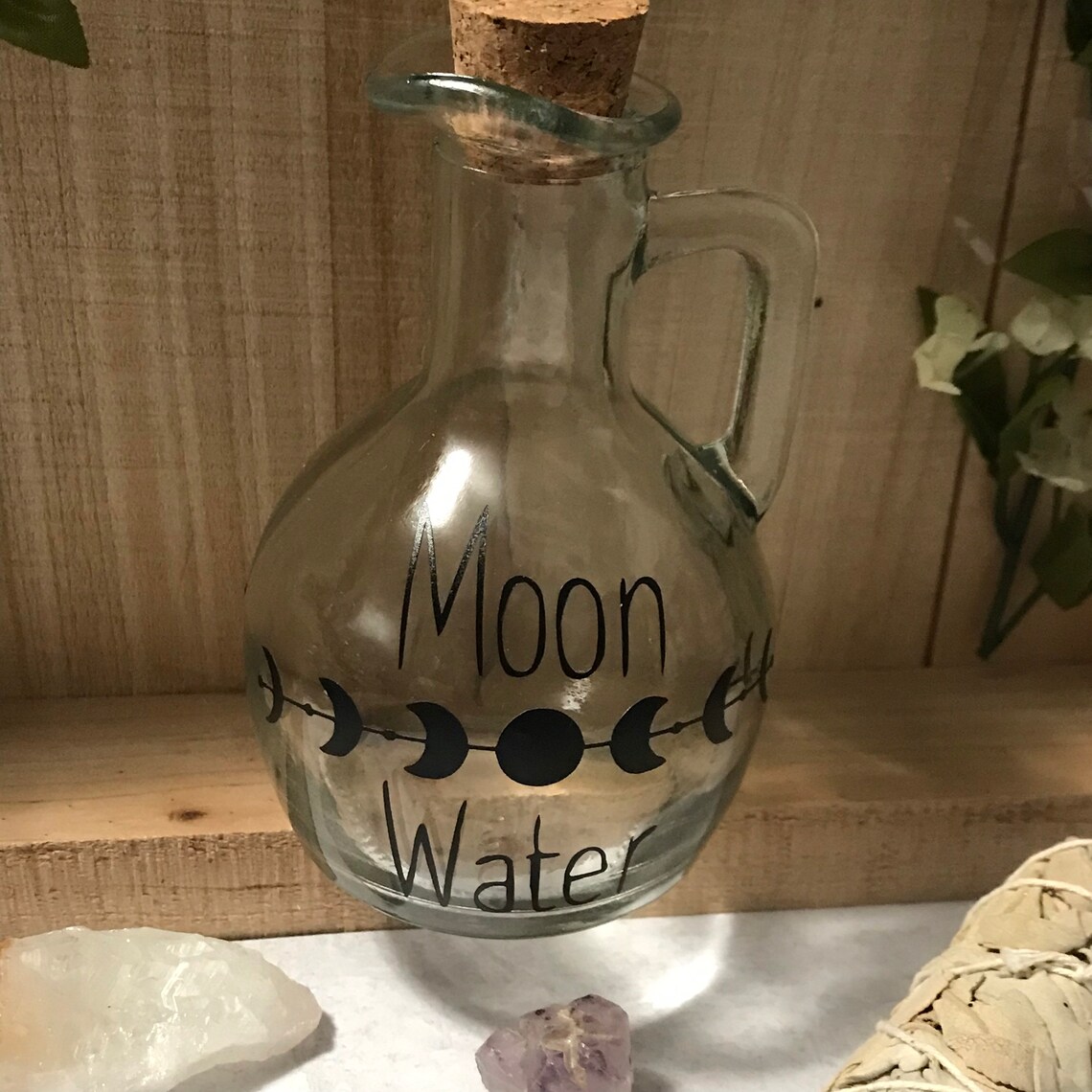 Moon Water With Moon Phase Glass Bottle With Cork Full Moon - Etsy
