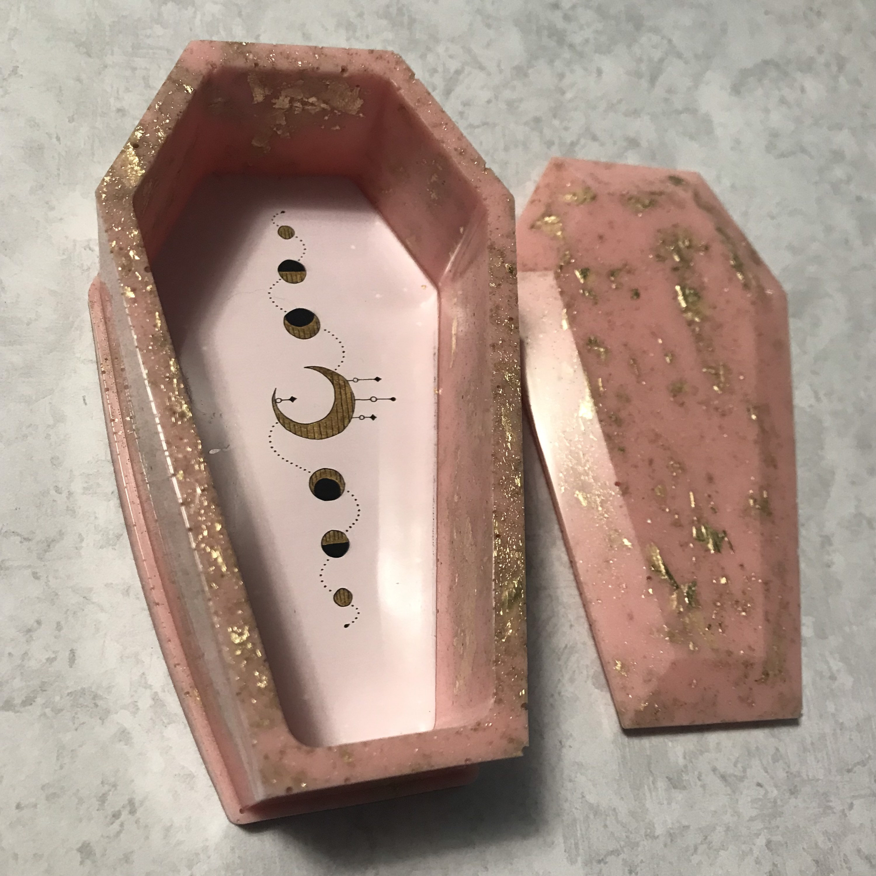 Pink & Gold Moon Phase Resin Coffin Storage/trinket Box - Etsy
