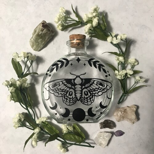 Moon Water Moon Phase Glass Bottle With Cork Full Moon - Etsy