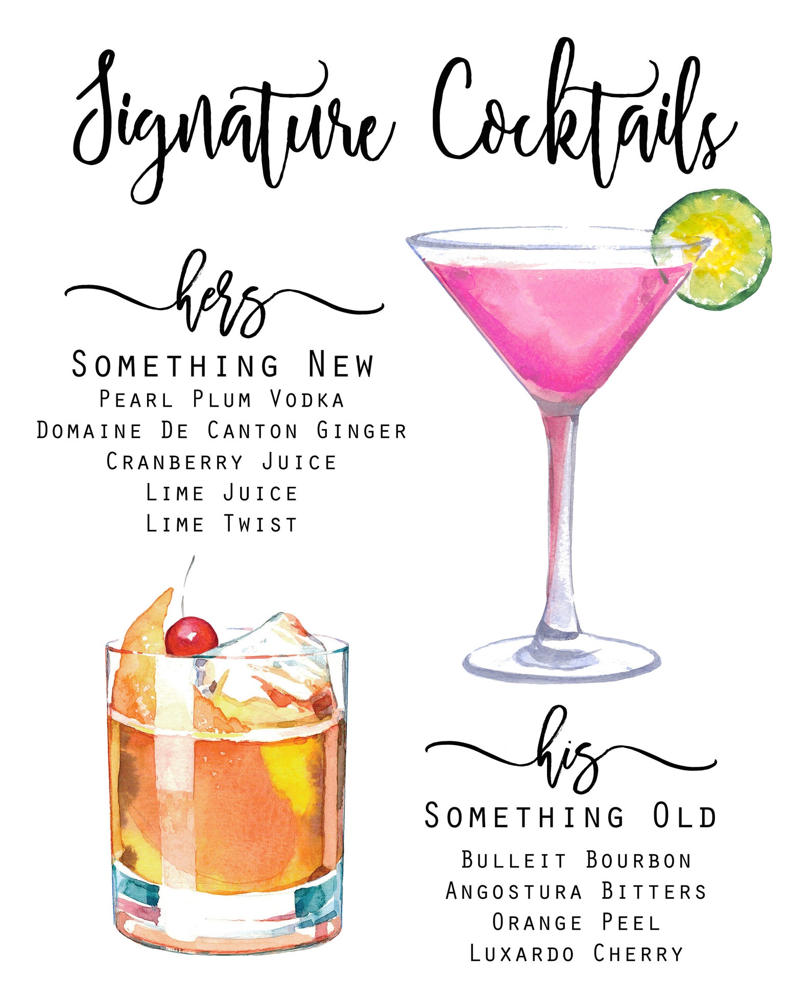 Signature Cocktail Sign 2 Custom Drinks - Etsy