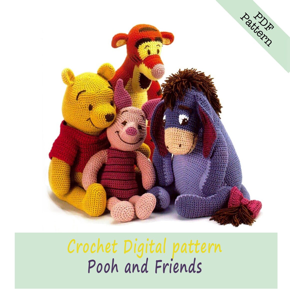 Sewing & Fiber ADORABLE Vintage Crochet Pooh Tigger Eeyore Piglet ...