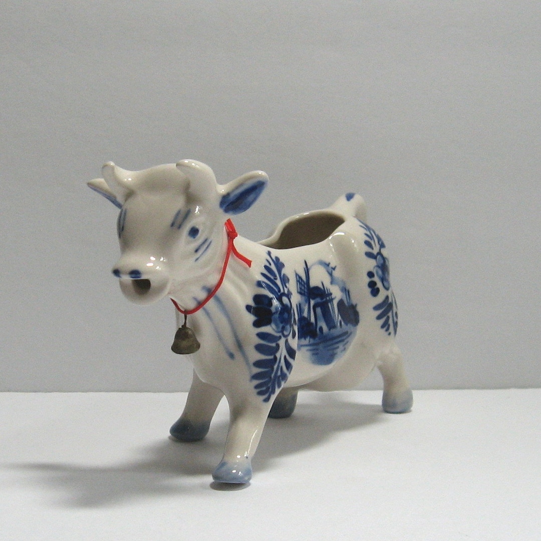 Vintage 1950s Charming Delfts Blue Ceramic Cow Creamer, Made in Holland ...