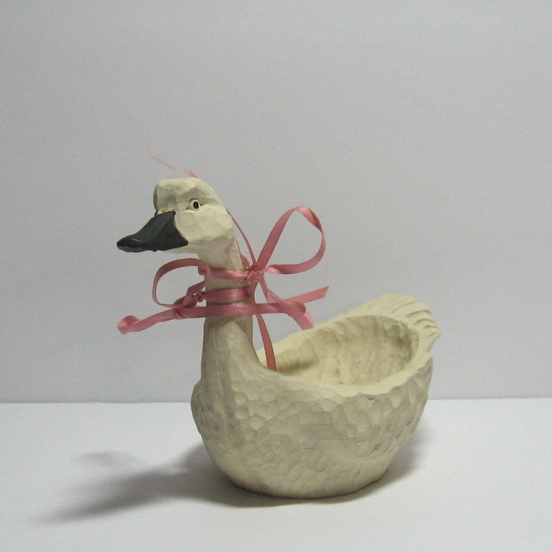 Vintage 1980s White Goose Figurine With Pink Ribbons, 4 1/2 Tall ...