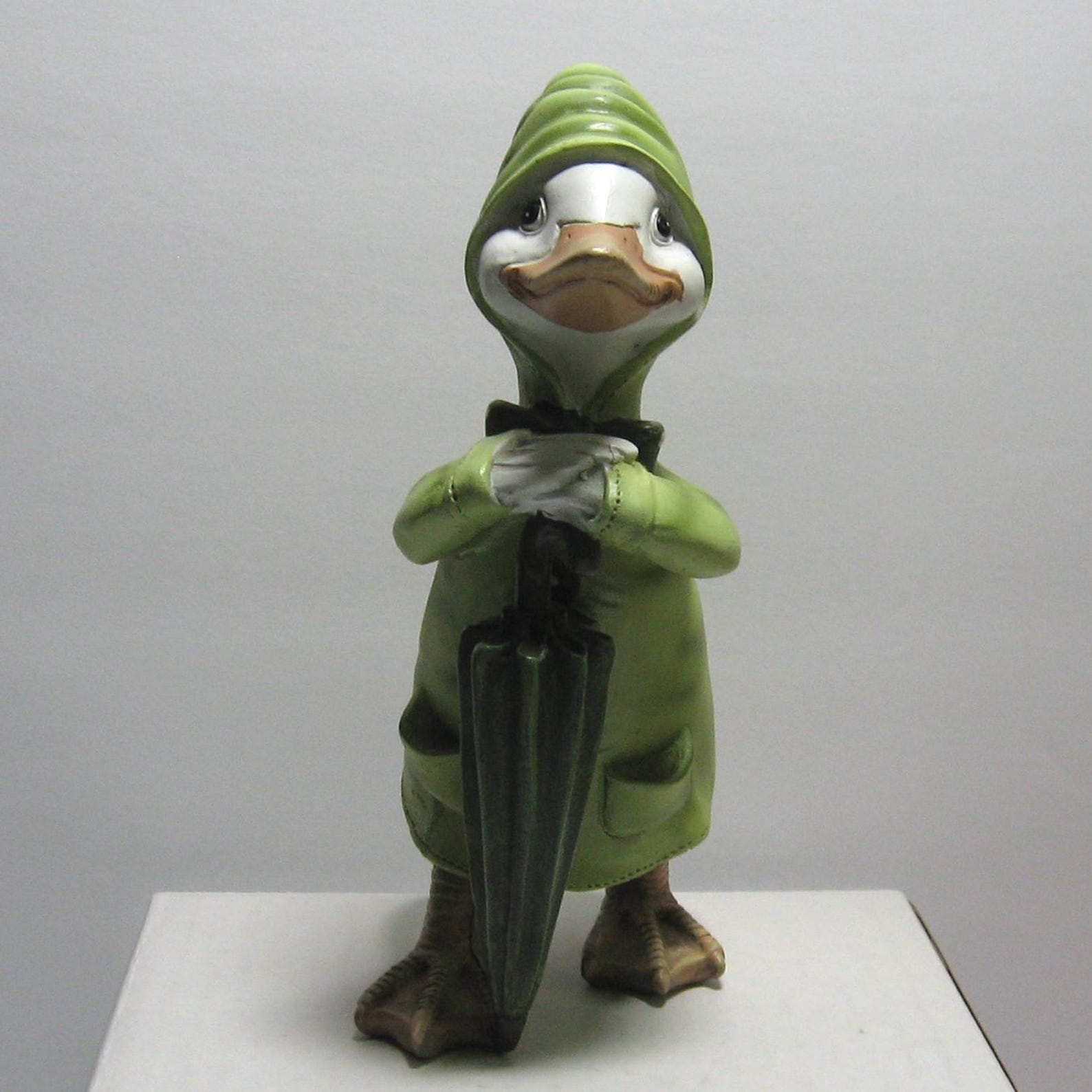 Vintage Early 2000s, Cute Nordic Duck Figurine, Wearing a Green Raincoat & Hat With Umbrella ...
