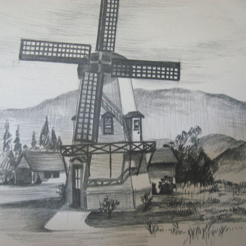 Vintage Windmill Pencil Drawing Print first Mills - Etsy