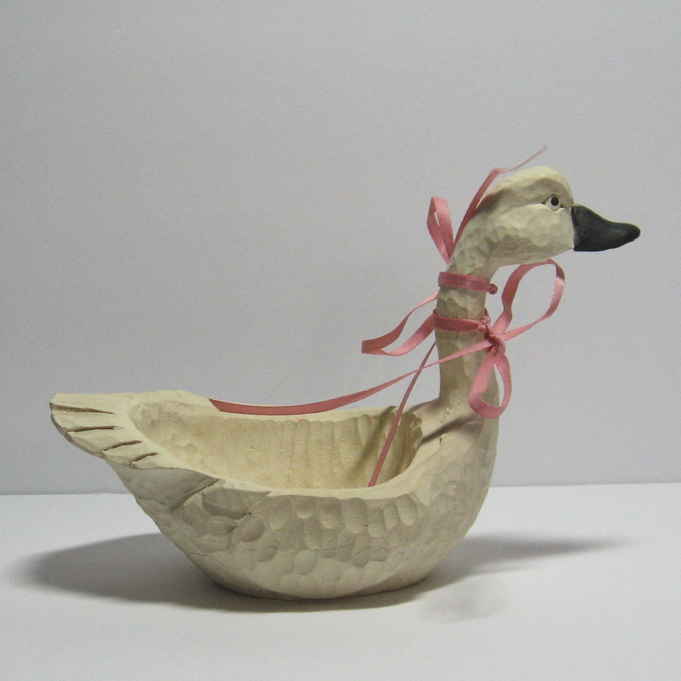 Vintage 1980s White Goose Figurine With Pink Ribbons, 4 1/2 Tall ...