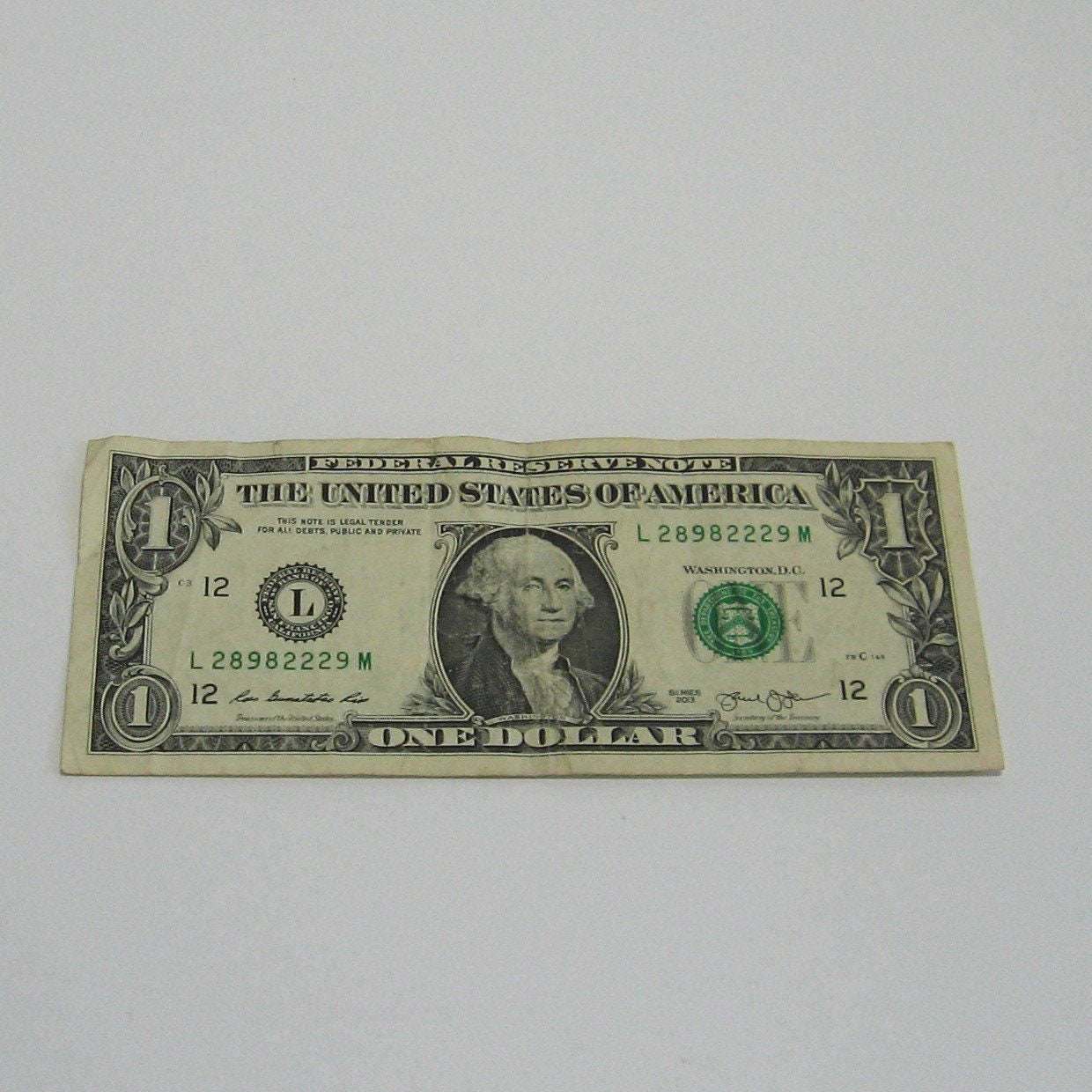 2013 Fancy Serial Number One Dollar Bill, One Quadruple Set of Digits ...