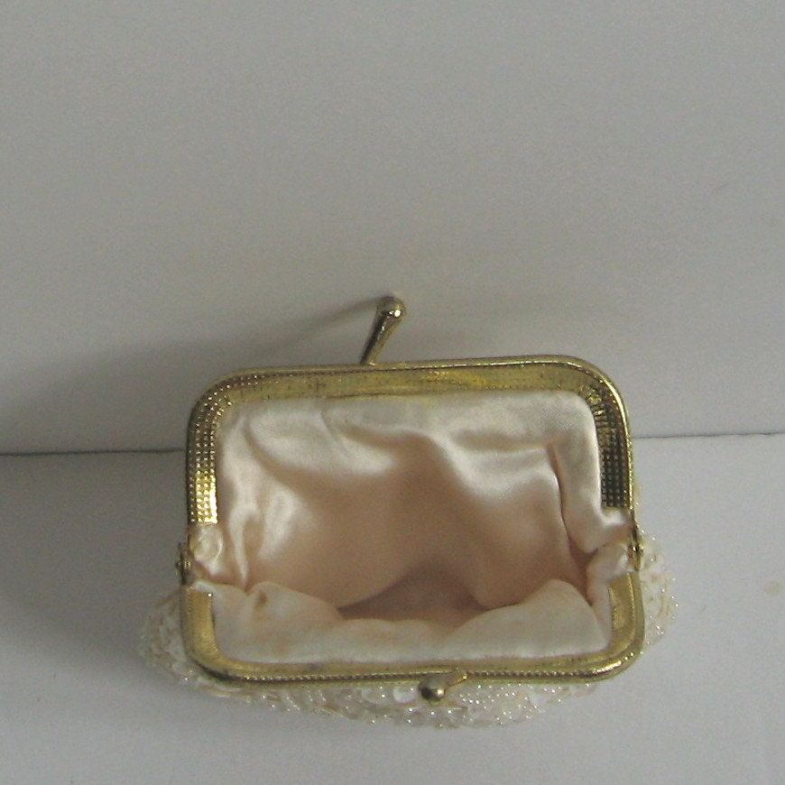 Vintage 1980s Lovely Little Coin Purse, White Sequins & Pearl Seed ...