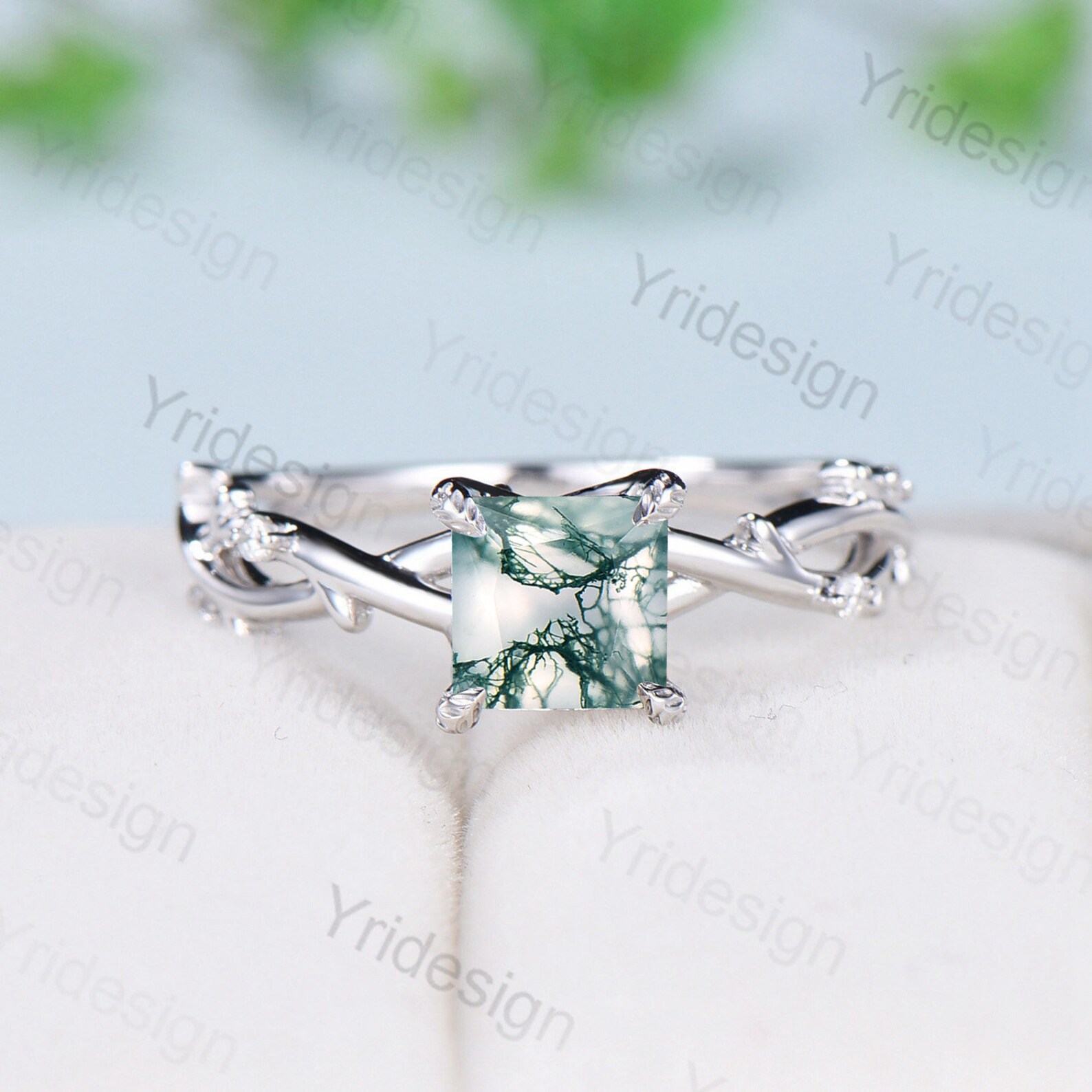 2CT Princess Cut Moss Agate Ring Twig Branch Green Crystal - Etsy