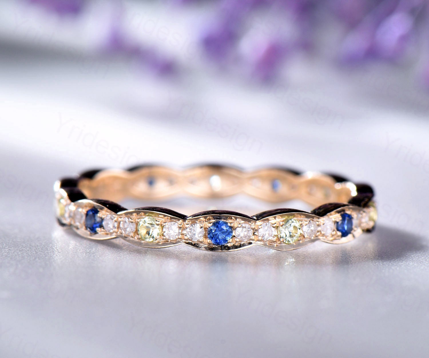 Sapphire peridot diamond wedding ring band solid 14K 18k | Etsy