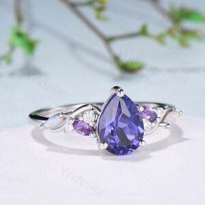 Vintage Pear Shaped Purple Sapphire Engagement Ring Unique Cluster ...