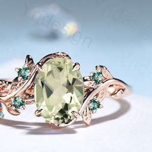 Nature Inspired Green Amethyst Ring Set Cluster Emerald Green Crystal ...