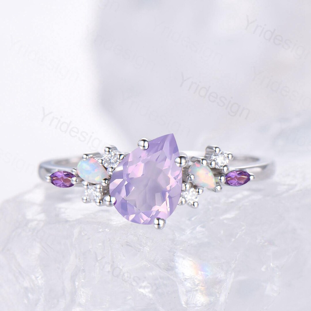 Unique Purple Gemstone Engagement Ring, Cluster Opal Lavender Amethyst ...