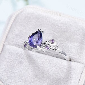 Elegant Pear Shaped Purple Sapphire Ring Vintage Unique Twig Engagement ...