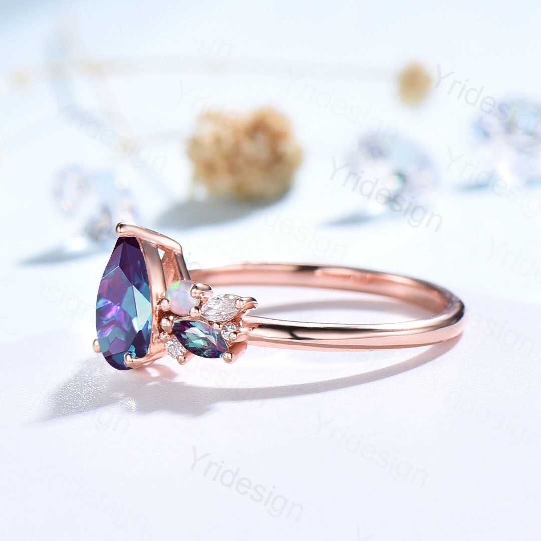 Vintage Alexandrite Opal Engagement Ring Pear Shaped Wedding - Etsy