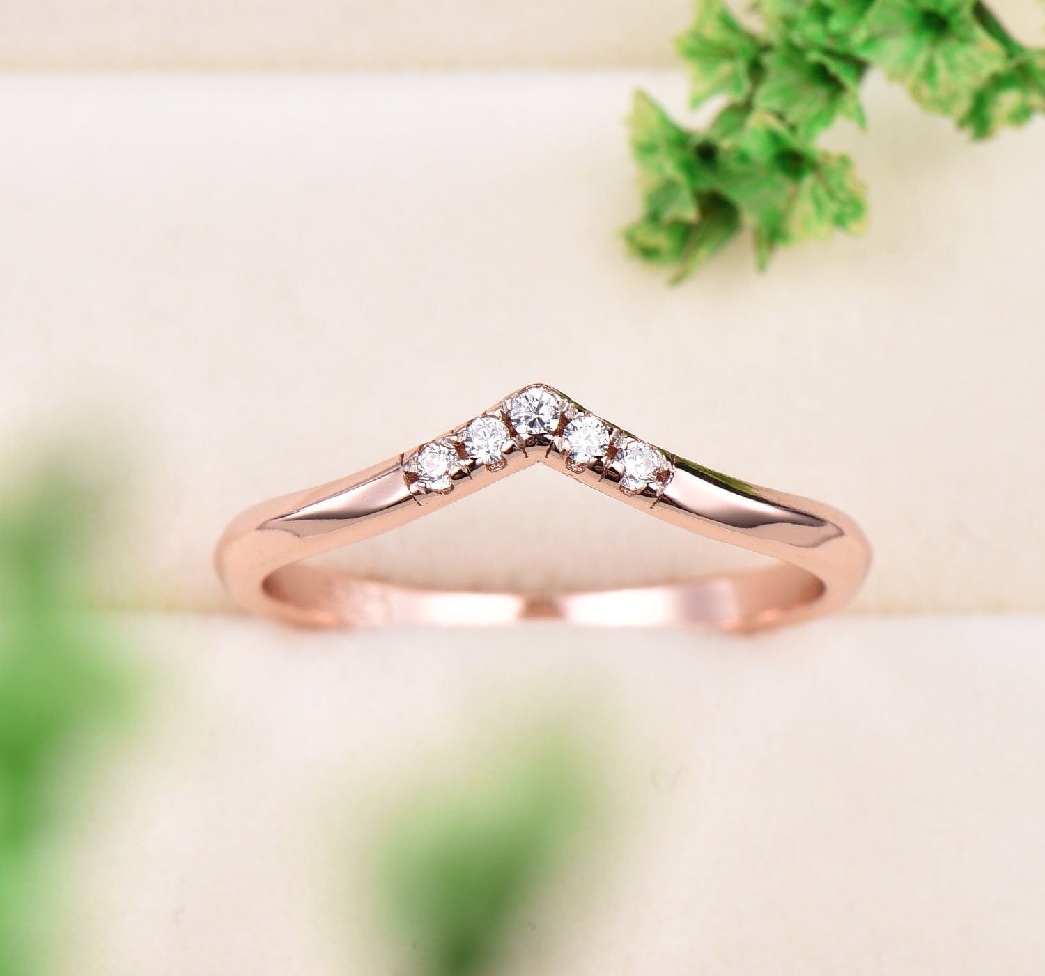 Unique Vintage Curved V Shaped Stacking Matching Band Diamond | Etsy