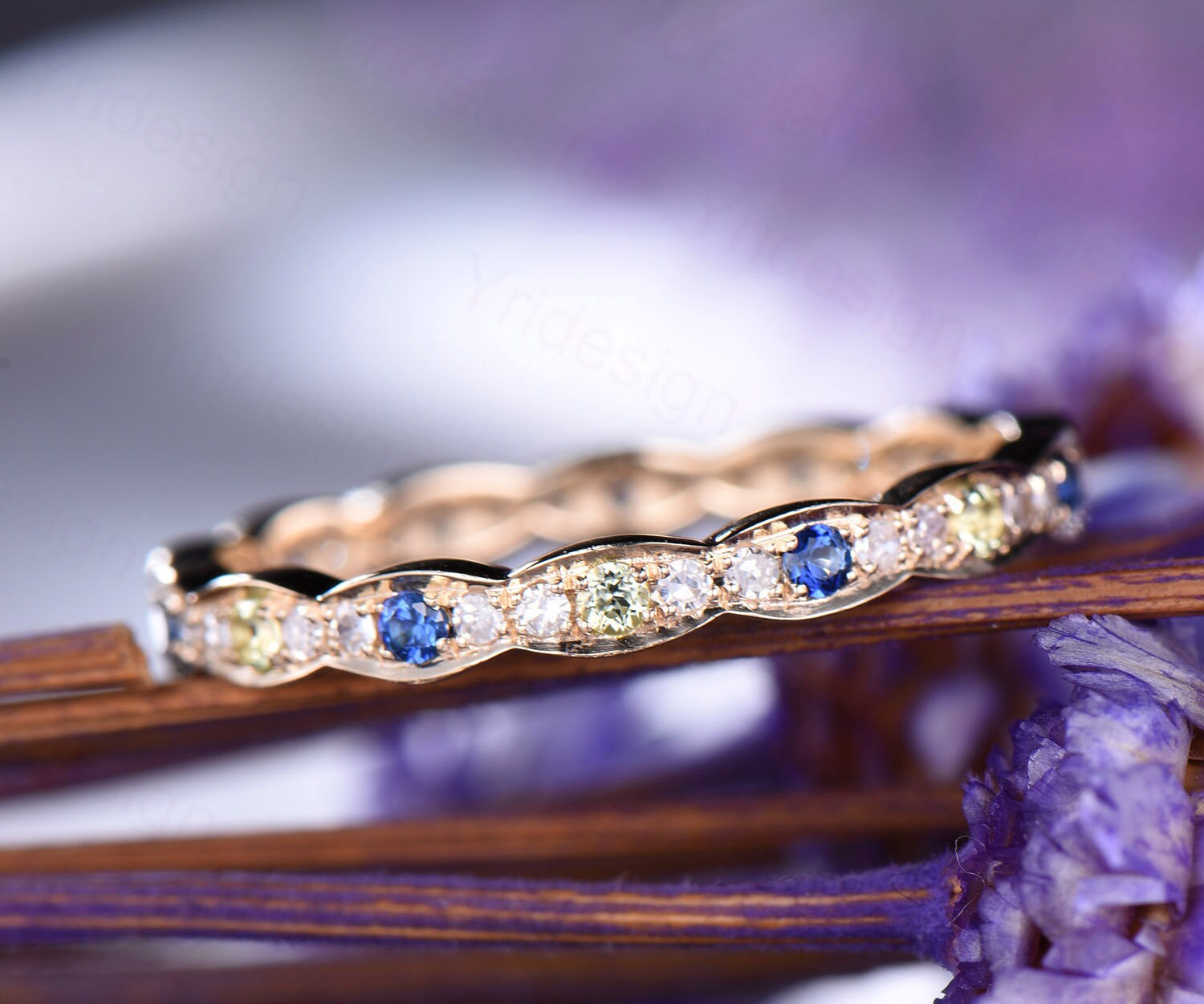 Sapphire peridot diamond wedding ring band solid 14K 18k | Etsy