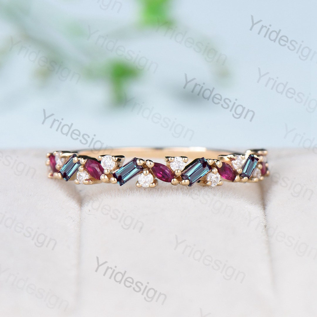 Vintage Alexandrite Ruby Eternity Wedding Band Women Unique Baguette ...