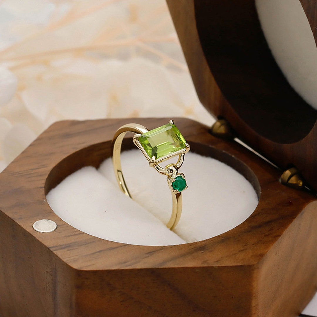 Emerald Cut Peridot Wedding Set Vintage August Birthstone Engagement ...